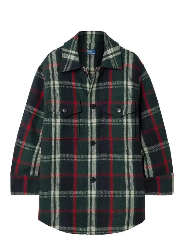 Polo Ralph Lauren Oversized Checked Wool-blend Shirt Jacket - Green