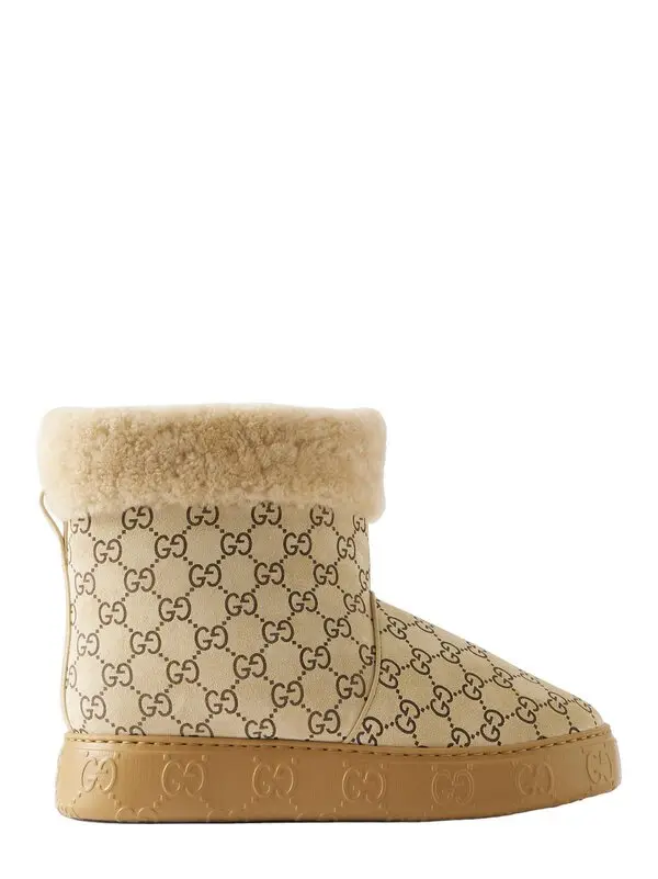 Gucci Logo-print Suede And Shearling Ankle Boots - Neutrals