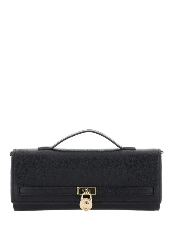 Michael Kors Leather Shoulder Bag With Gold Tone Lock Detail - Black