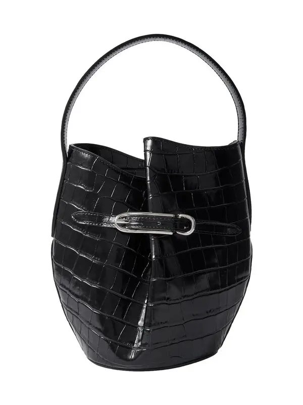 LIFFNER Buckled Croc-effect Leather Bucket Bag - Black