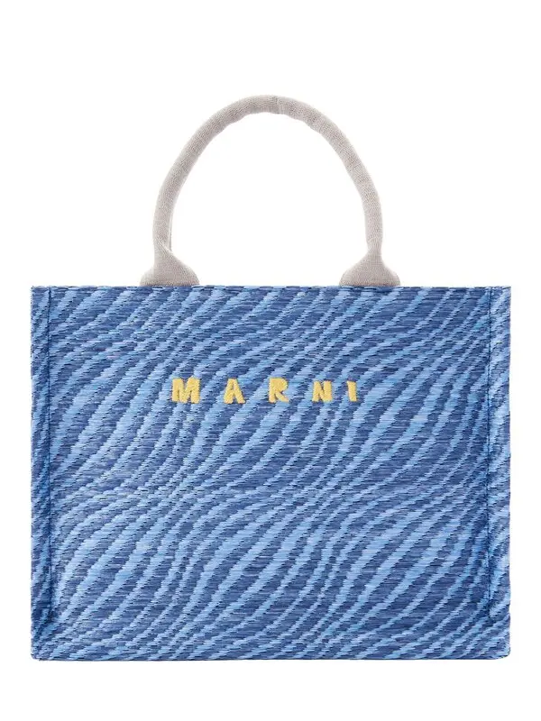 Marni Basket Small Jacquard Raffia-effect Tote - Blue