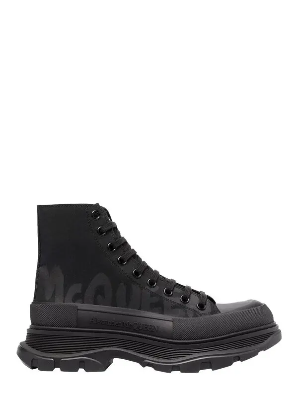 Alexander McQueen Tread Slick Graffiti Logo Boots - Black