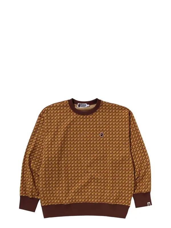 A BATHING APE Houndstooth Jacquard Relaxed Fit Crewneck Sweatshirt - Brown