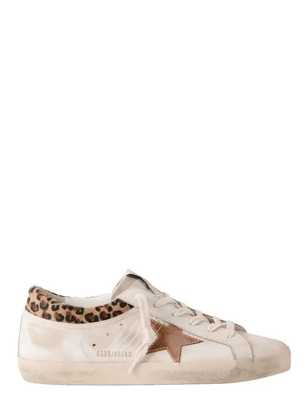 Golden Goose Super Star Calf Hair And Suede-trimmed Distressed Leather Sneakers - Off-white