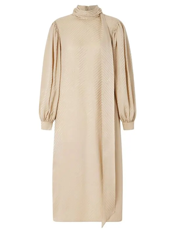 Gucci Tie-detailed Silk-jacquard Midi Dress - Cream