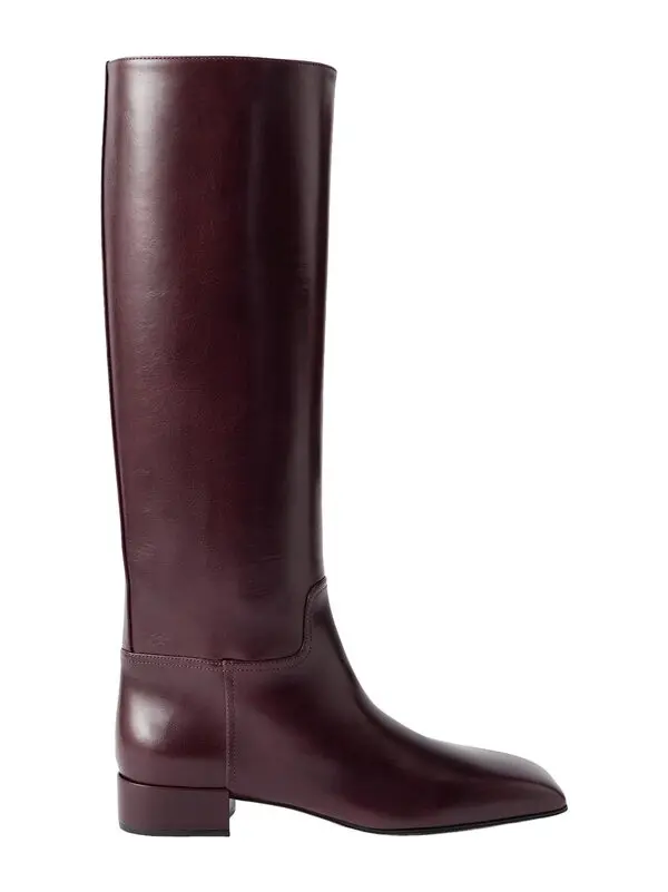 CHRISTEN Classic Square Leather Knee Boots - Burgundy