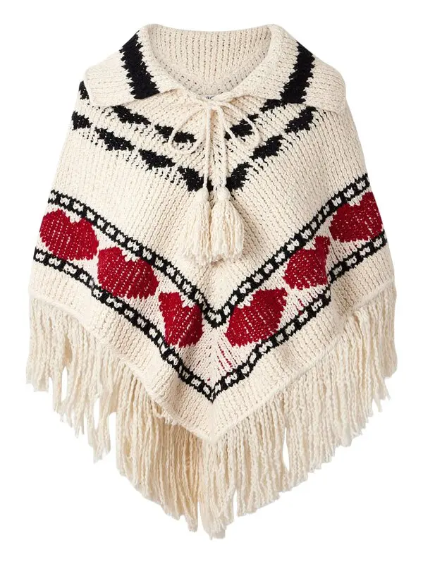 Alix Of Bohemia Faune Fringed Jacquard-knit Poncho - Off-white