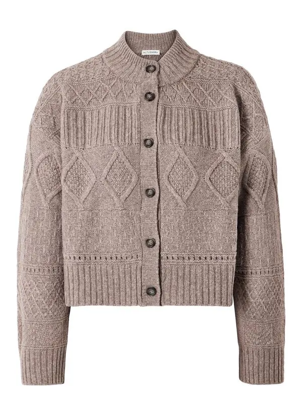Altuzarra Amory Cropped Cable-knit Wool-blend Cardigan - Brown