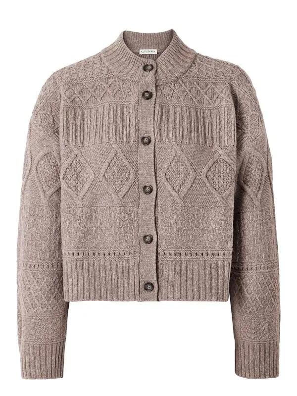 Altuzarra Amory Cropped Cable-knit Wool-blend Cardigan - Taupe