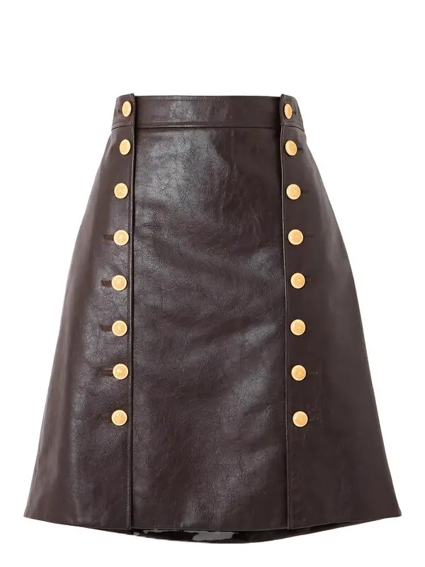 Bally Embellished Leather Skirt - Brown