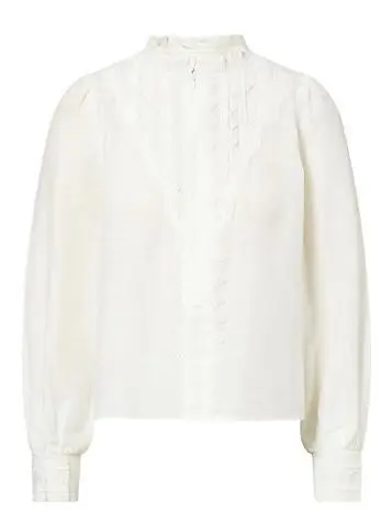 ME+EM Lace-trim Silk And Cotton Blouse - Light Cream