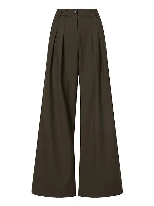 ME+EM Pleated Wide-leg Woven Trousers - Intense Olive