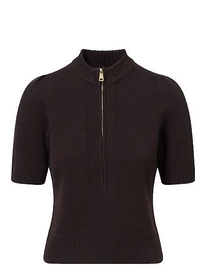 ME+EM Cashmere T-shirt With Puff Sleeves - Ganache Brown
