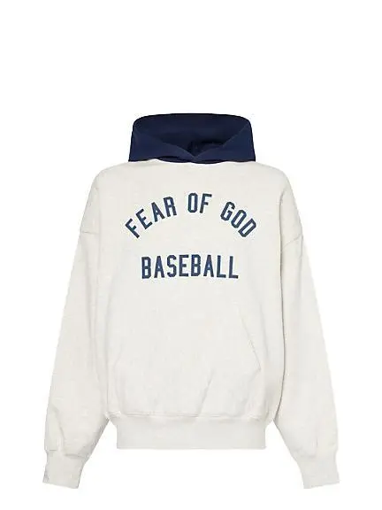 Fear Of God Fog X Essentials X Mlb Brand-print Cotton-jersey Hoodie - Oatml Ht/mdnght Navy