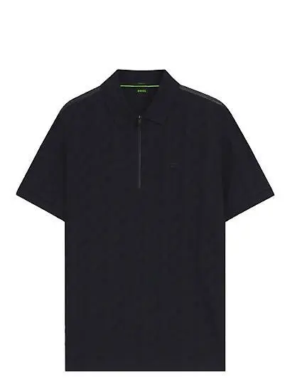 BOSS Brand-emed Short-sleeved Cotton Polo Shirt - Dark Blue