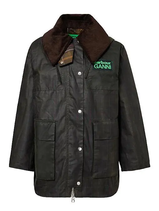 Barbour X Ganni Hooded Waxed Duffle Cotton Jacket - Classic Tartan/fern