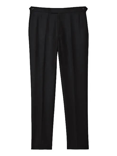 REISS Tapered-leg Mid-rise Wool Trousers - Navy