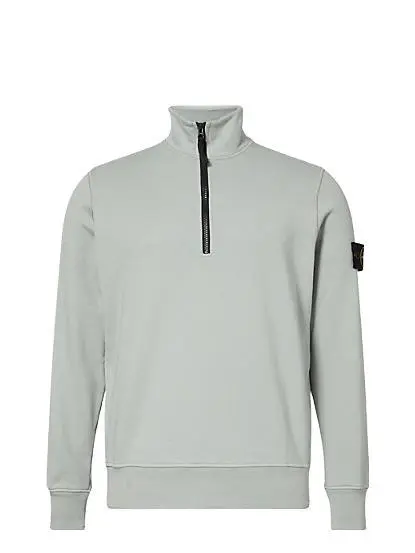 Stone Island Brand-patch High-neck Cotton-jersey Sweatshirt - Sage