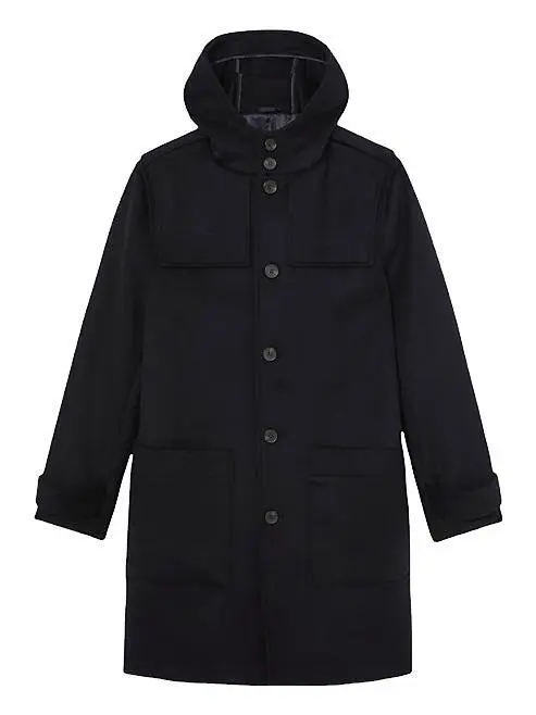 REISS Planter Hooded Wool-blend Duffle Coat - Navy