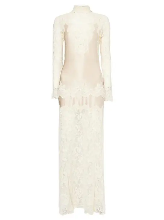 Rabanne High-neck Stretch-lace Maxi Dress - Ivory