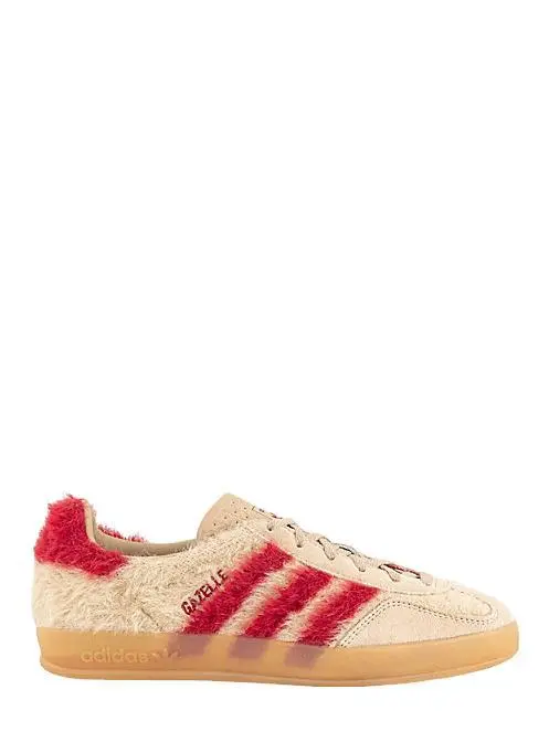 Adidas Gazelle Faux-fur And Suede Trainers - Magic Beige Victory Red