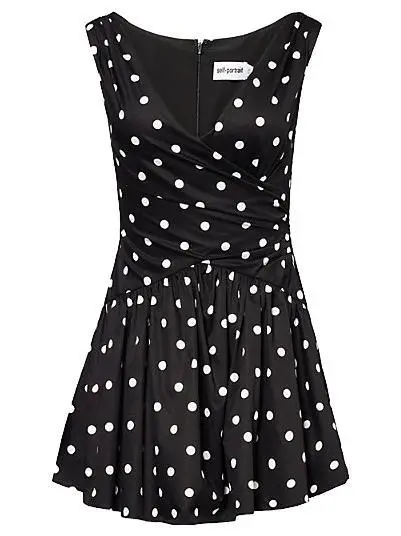 SELF-PORTRAIT Polka Dot V-neck Mini Dress - Black