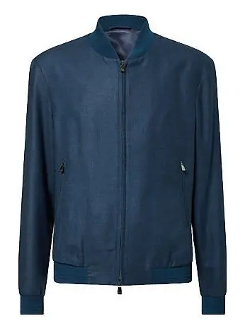 Corneliani Relaxed-fit Silk And Wool-blend Bomber Jacket - Navy Blue