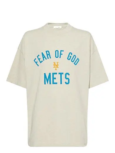 Fear Of God Fog X Essentials X Mlb Mets 90's Fit Crewneck Cotton-jersey T-shirt - Heather Stone