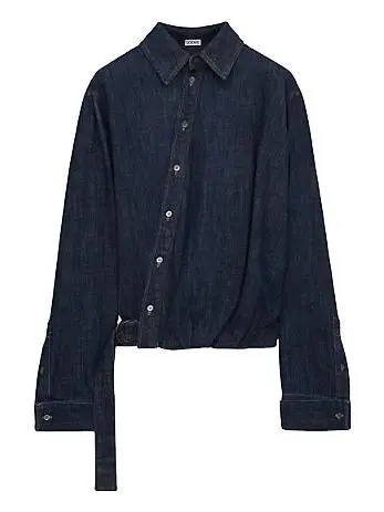 Loewe Draped Adjustable-belt Denim Shirt - Indigo Blue