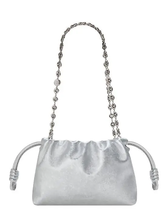 Loewe Flamenco Metallic Mini Leather Clutch - Silver