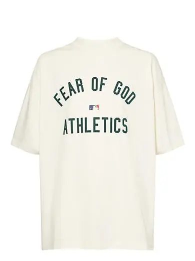 Fear Of God Fog X Essentials X Mlb Athletics 90's Fit Crewneck Cotton-jersey T-shirt - Cream White