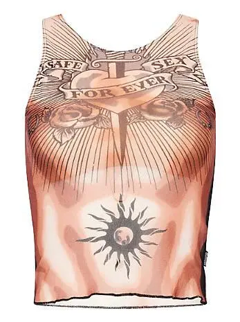 Jean Paul Gaultier Tattoo-pattern Semi-sheer Mesh Top - Nude Brown Black