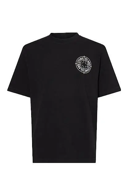Stone Island Compass-print Crewneck Cotton-jersey T-shirt - Black