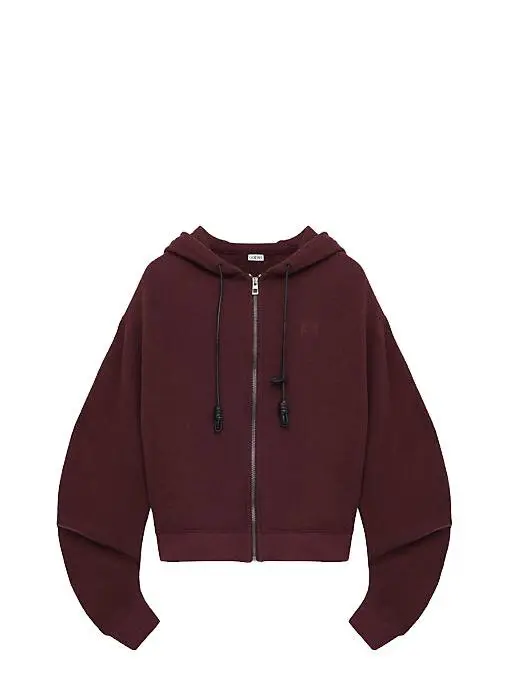 Loewe Flamenco Zip-up Cotton-blend Fleece Hoody - Dark Burgundy