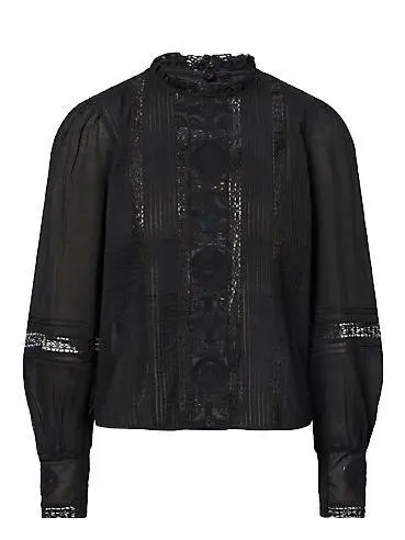ME+EM Embroidered High-neck Cotton Blouse - Black