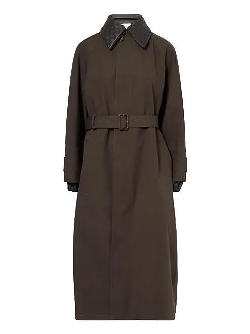 Bottega Veneta Intrecciato-collar Belted Cotton Trench Coat - Deep Moss