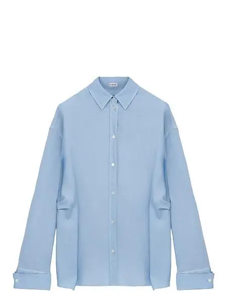 Loewe Pointed-collar Long-sleeve Silk-wool Blend Shirt - Blue