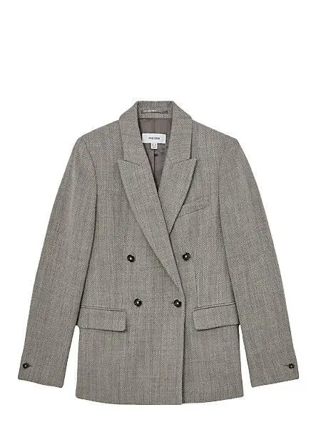 REISS Ember Double-breasted Herringbone Blazer - Grey