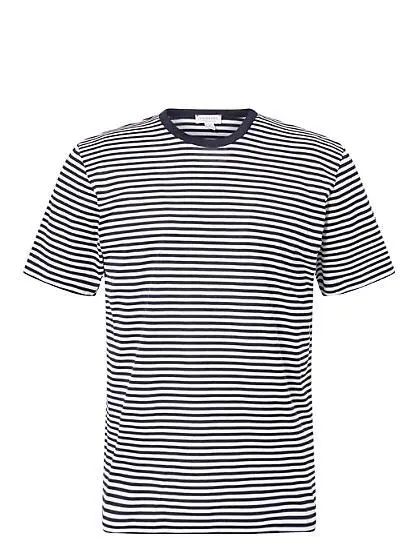 Sunspel Striped Crewneck Cotton T-shirt - White/navy
