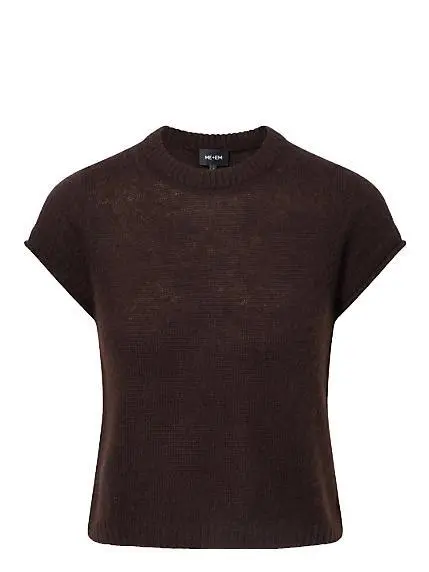 ME+EM Round-neck Short-sleeve Merino-wool, Cashmere, And Silk Top - Cocoa Brown