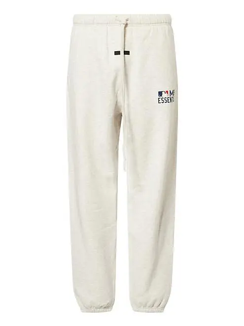 Fear Of God Fog X Essentials X Mlb Brand-print Wide-leg Cotton-jersey Jogging Bottoms - Heather Oatmeal