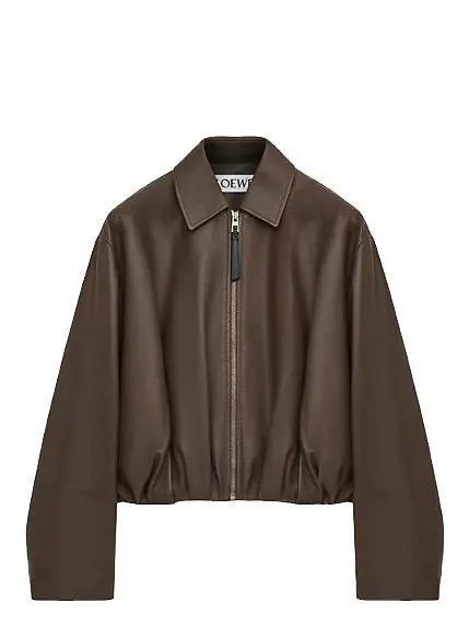 Loewe Draped Pointed-collar Leather Jacket - Dark Green