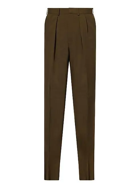 TOM FORD Pleated Wide-leg Wool-blend Trousers - Green Wood