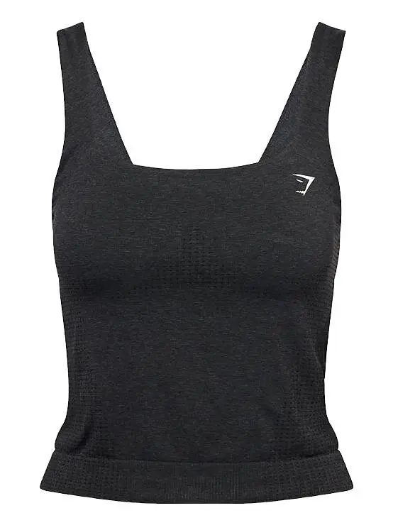 GYMSHARK Vital Seamless Logo-print Top - Black Marl