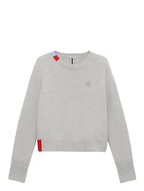 Loewe Brand-embroidered Cashmere-blend Jumper - Light Blue/multicolo