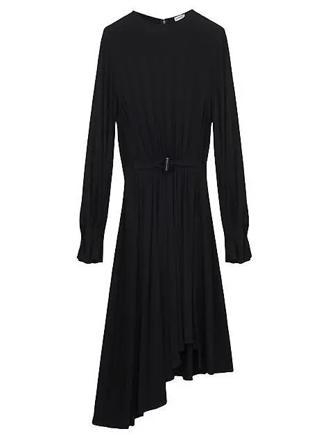 Loewe Draped Asymmetric Woven Midi Dress - Black