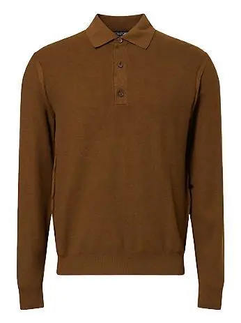 TOM FORD Regular-fit Long-sleeves Silk And Cotton-piqué Polo Shirt - Bronze Olive