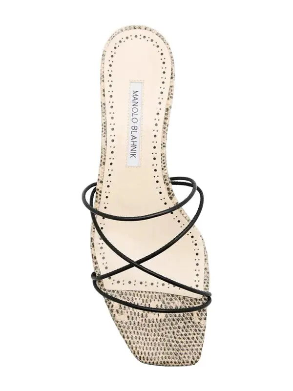 Manolo Blahnik 50mm Snake-effect Leather Mules - Black Multi