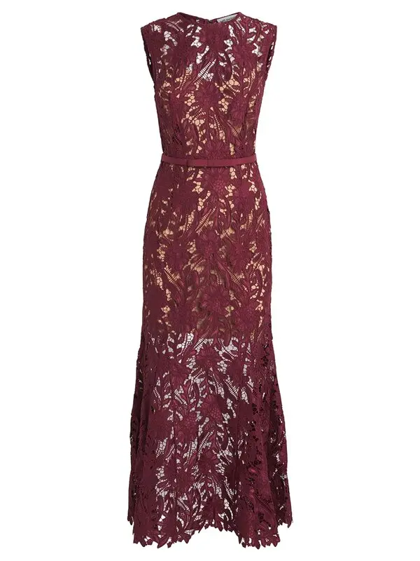 SELF-PORTRAIT Guipure Lace Midi Dress - Burgundy