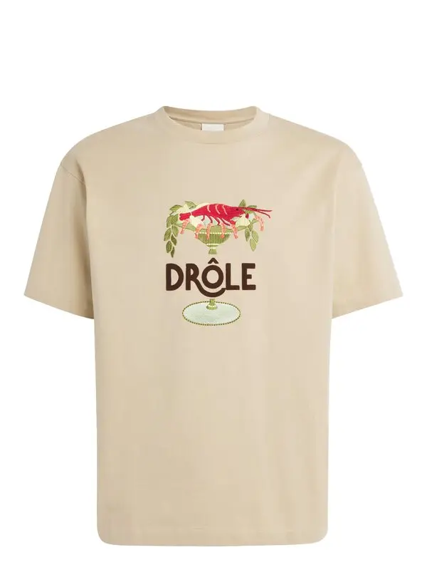 Drole De Monsieur Cotton Lobster Cup T-shirt - Beige